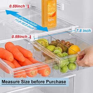 Yatmung Fridge Drawer organizer and storage clear box (with Removable Dividers), Adjustable fridge storage containers for Egg/Fruit/Vegetable/cheese, refrigerator organizer bins pull out drawer, 2-Pack