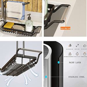 BEENLE 304 Stainless Steel Telescopic Sink Caddy Sponge Holder,Expandable Kitchen Sink Organizer Dish Drainer Rack Sink Tray Brush Soap Holder(16.7''- 21.3'') ,Silver