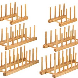 Lawei Set of 6 Bamboo Dish Rack - 3/6/8 Slots Wooden Plate Rack Stand Pot Lid Holder Dish Drying Rack for Dish, Bowl, Cup, Cutting Board and More