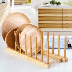 Lawei Set of 6 Bamboo Dish Rack - 3/6/8 Slots Wooden Plate Rack Stand Pot Lid Holder Dish Drying Rack for Dish, Bowl, Cup, Cutting Board and More