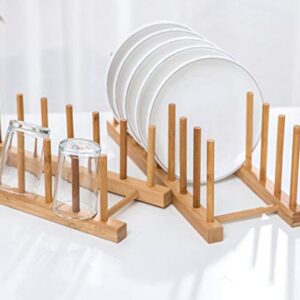 Lawei Set of 6 Bamboo Dish Rack - 3/6/8 Slots Wooden Plate Rack Stand Pot Lid Holder Dish Drying Rack for Dish, Bowl, Cup, Cutting Board and More