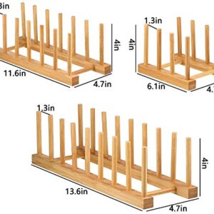 Lawei Set of 6 Bamboo Dish Rack - 3/6/8 Slots Wooden Plate Rack Stand Pot Lid Holder Dish Drying Rack for Dish, Bowl, Cup, Cutting Board and More