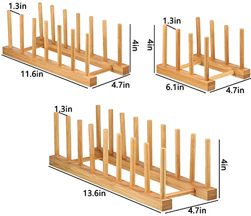 Lawei Set of 6 Bamboo Dish Rack - 3/6/8 Slots Wooden Plate Rack Stand Pot Lid Holder Dish Drying Rack for Dish, Bowl, Cup, Cutting Board and More