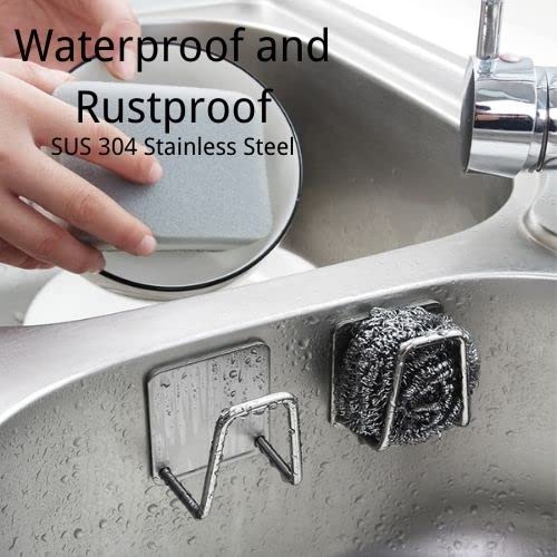 Sundown Creek Sponge Holder for Kitchen Sink, Self Adhesive SUS304 Stainless Steel Dish Sponge Holder Rust Proof