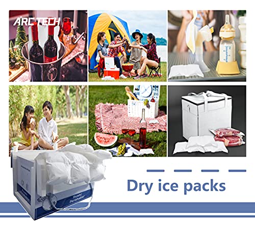 ARCTECH Dry Ice Packs for Coolers - Lunch Box Shipping Frozen Food Lunch Bags, Leak-Proof Gel Refrigerant, Reusable Ice Packs -Large Sheets, Long Lasting, Flexible, Absorb Water (16.5"x10" 6PACK)