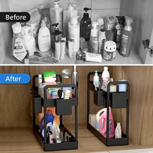 PdMiBS 2PCS Under Sink Organizers and Storage,Bathroom Organizers Under Sink ,2Tier Kitchen Countertop Organizer Under Sink Shelf with Handle for Bathroom,Kicthen