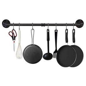 egason 34.3 inch industrial pipe pot bar rack with 15 s hooks rustic iron pots and pans hanging rail pipe towel holder wall mounted detachable kitchen utensil pot pan lid organizer black