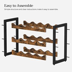 SONGMICS Countertop Wine Rack, 3-Tier Display Wine Storage Shelves, Holds 12 Bottles, Bamboo Wobble-Free Bottle Holder for Kitchen Bar Dining Room Living Room, Rustic Brown and Black UKWR011B01