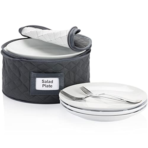 China Storage Case - Salad Plate Quilted Case - 10 inches Diameter x 6 inches Height - Gray - Includes 12 Felt Separators