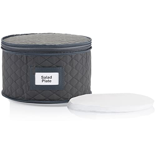 China Storage Case - Salad Plate Quilted Case - 10 inches Diameter x 6 inches Height - Gray - Includes 12 Felt Separators