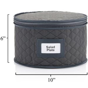 China Storage Case - Salad Plate Quilted Case - 10 inches Diameter x 6 inches Height - Gray - Includes 12 Felt Separators