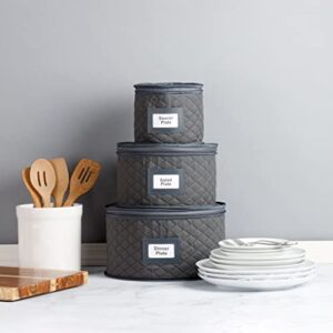 China Storage Case - Salad Plate Quilted Case - 10 inches Diameter x 6 inches Height - Gray - Includes 12 Felt Separators