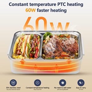 MDHAND Electric Lunch Box, Heating Lunch Box, 2 In 1 Food Warmer Lunch Box 110V/12V for Car and Home, 304 Stainless Steel Lunch Box Container, Upgrade 60W Faster Heating Food Warmer Lunch Box