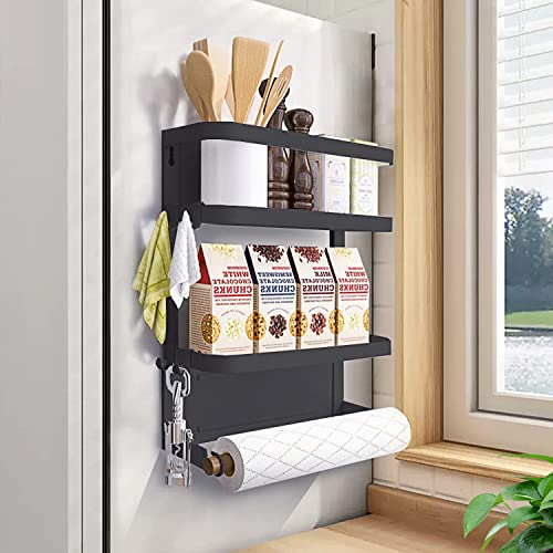 Dr.BeTree Magnetic Shelf, Magnetic Spice Rack for Refrigerator No Drilling Magnetic Or Wall Mount Screws Spice Rack Organizer 2 Tier Kitchen Refrigerator Storage Rack-Black