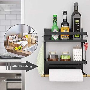 Dr.BeTree Magnetic Shelf, Magnetic Spice Rack for Refrigerator No Drilling Magnetic Or Wall Mount Screws Spice Rack Organizer 2 Tier Kitchen Refrigerator Storage Rack-Black