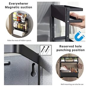 Dr.BeTree Magnetic Shelf, Magnetic Spice Rack for Refrigerator No Drilling Magnetic Or Wall Mount Screws Spice Rack Organizer 2 Tier Kitchen Refrigerator Storage Rack-Black