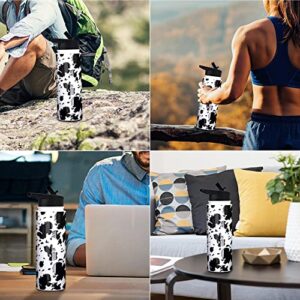 Boelia Cow Print Water Bottles Insulated Stainless Steel Water Bottle,4 lids Water Bottle with Straw Vacuum Insulated Keep Hot and Cold BPA Free 24 oz for Workout，Travel，Sports, Camping