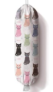 cute cat grocery bag storage holder, grocery shopping bags carrier,plastic bag dispenser garbage bag organizer for kitchen cat home kitchen décor, gifts for women mom family friends 23″x9″