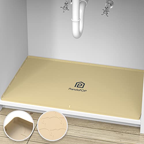 Under Sink Mat, 28" x 22" Silicone Kitchen Cabinet Tray, Waterproof & Flexible Under Sink Liner for Kitchen Bathroom and Laundry Room(Beige)