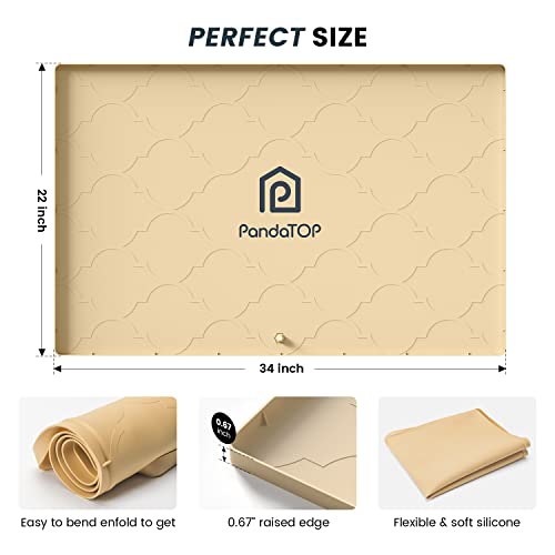 Under Sink Mat, 28" x 22" Silicone Kitchen Cabinet Tray, Waterproof & Flexible Under Sink Liner for Kitchen Bathroom and Laundry Room(Beige)