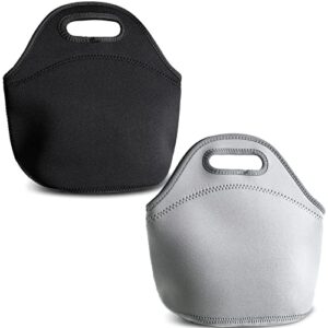 chengu 2 pcs neoprene lunch bag insulated thermal lunch bag reusable and foldable lunch bag with zipper for women men kids nurse teacher work outdoor travel picnic, soft and lightweight (black, gray)