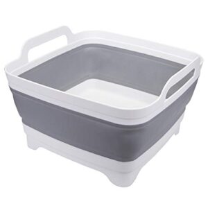 suwimut collapsible wash basin with drain plug carry handles, 9l large collapsible sink tub portable dish tub foldable dishpan for kitchen sink, camping dish washing tub, gray