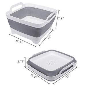 Suwimut Collapsible Wash Basin with Drain Plug Carry Handles, 9L Large Collapsible Sink Tub Portable Dish Tub Foldable Dishpan for Kitchen Sink, Camping Dish Washing Tub, Gray