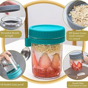 KesaPlan Overnight Oats Containers with Lid and Spoon Set of 2, 10 oz Large Airtight Capacity Overnight Oats Jars with Measurement Marks, Reusable On The Go Cups for Salads Yogurt Cereal Milk