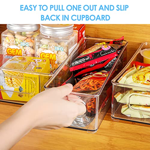 MaxGear Fridge Organizer Bins Clear Stackable Pantry Organization and Storage Multi-Use Storage Bins with Handles for Refrigerator, Fridge, Freezer, Cabinet, Kitchen, Pantry, 10 x 4 x 3 inch, 6 Pack