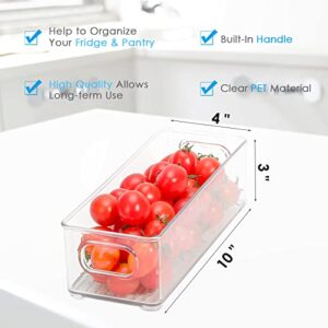 MaxGear Fridge Organizer Bins Clear Stackable Pantry Organization and Storage Multi-Use Storage Bins with Handles for Refrigerator, Fridge, Freezer, Cabinet, Kitchen, Pantry, 10 x 4 x 3 inch, 6 Pack