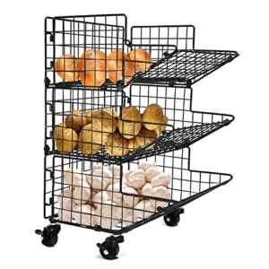 Kitchen Fruit Basket Stand 3 tier with wheels under sink organizers and storage for potatoes & onions produce holder storage bins vegetable holder for kitchen & house holder items