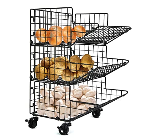 Kitchen Fruit Basket Stand 3 tier with wheels under sink organizers and storage for potatoes & onions produce holder storage bins vegetable holder for kitchen & house holder items