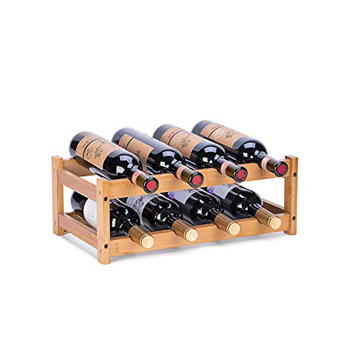 FOSTERSOURCE Wine Rack, Natural Bamboo Wine Storage Rack Countertop Wine Display Shelf Wine Bottle Holder (2-Tiers 8-Bottles)