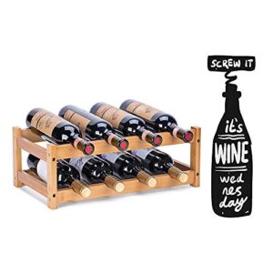 FOSTERSOURCE Wine Rack, Natural Bamboo Wine Storage Rack Countertop Wine Display Shelf Wine Bottle Holder (2-Tiers 8-Bottles)