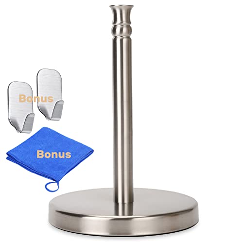 Paper Towel Holder Countertop, Stainless Steel Heavy Base (3LBS in Weight, and 7.5inch in Diameter) , Paper Towel Rack, Ripping Paper Towel Off One-Handed, No Wobbly (Brushed Nickel)