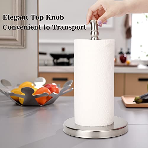 Paper Towel Holder Countertop, Stainless Steel Heavy Base (3LBS in Weight, and 7.5inch in Diameter) , Paper Towel Rack, Ripping Paper Towel Off One-Handed, No Wobbly (Brushed Nickel)