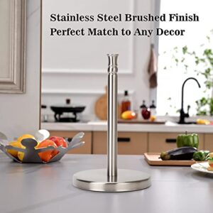 Paper Towel Holder Countertop, Stainless Steel Heavy Base (3LBS in Weight, and 7.5inch in Diameter) , Paper Towel Rack, Ripping Paper Towel Off One-Handed, No Wobbly (Brushed Nickel)