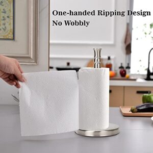 Paper Towel Holder Countertop, Stainless Steel Heavy Base (3LBS in Weight, and 7.5inch in Diameter) , Paper Towel Rack, Ripping Paper Towel Off One-Handed, No Wobbly (Brushed Nickel)