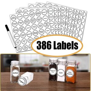 SWOMMOLY 36 Glass Spice Jars with 806 White Spice Labels, Chalk Marker and Funnel Complete Set. Square Bottles 4 oz Empty Spice Containers, Airtight Cap, Pour/sift Shaker Lid