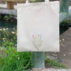 Kazova Floral Cotton Canvas Tote Bag Minimalist Bouquet Aesthetic Tote Bag Reusable Canvas Shopping Wildflower Botanical Flower Tote Bag gift for her