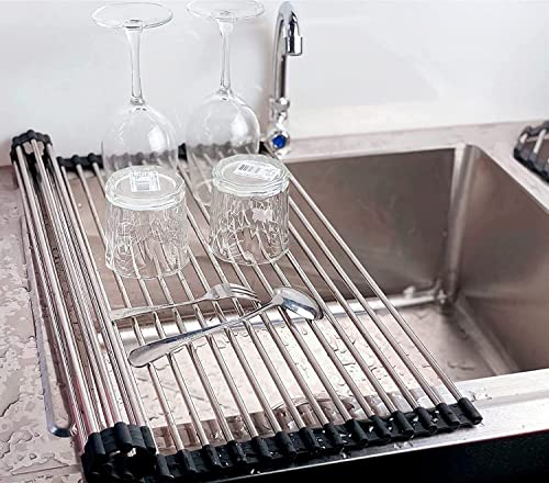 LLygezze Stainless Steel Roll-up Drying Rack Over The Sink Rack 17.5"x13"