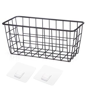 Hanging Kitchen Baskets Adhesive Sturdy Wire Storage Baskets with Kitchen Food Pantry Bathroom Shelf Storage No Drilling Wall Mounted,Black,4 Pack