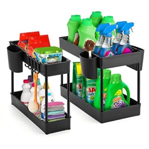 under sink organizers and storage, 2 tier under sink organizer with 8 hooks, under the sink organizer kitchen, cabinet organizers and storage for bathroom kitchen cabinet organizer (black,2 pack)