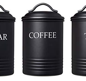 Steelware Central Kitchen Canister Set of 3 Sugar Coffee Tea with lids Food Storage, Black