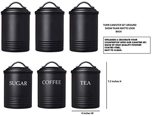 Steelware Central Kitchen Canister Set of 3 Sugar Coffee Tea with lids Food Storage, Black