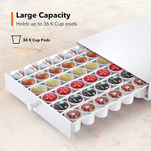 Goldlion K Cup Holder Sliding Tray Pull out Coffee Pod Organizer Rolling K Cup Organization Storage Drawer Countertop Maker Stand Bartesian Rack Capsules Compatible with Keurig Accessories, White