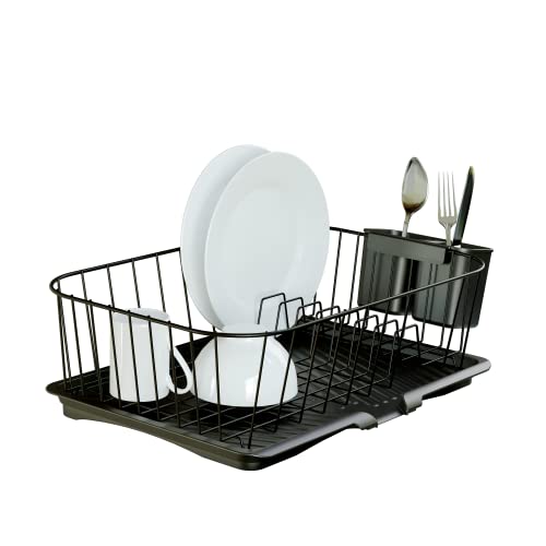 TEKNOTEL Dish Rack Large Dish Drying Rack with Swivel Spout for Kitchen Counter, Expandable Dish Drainer Rack with Utensil Holder and Cup Holder (Rectangle)