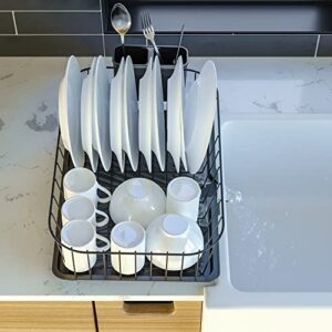 TEKNOTEL Dish Rack Large Dish Drying Rack with Swivel Spout for Kitchen Counter, Expandable Dish Drainer Rack with Utensil Holder and Cup Holder (Rectangle)