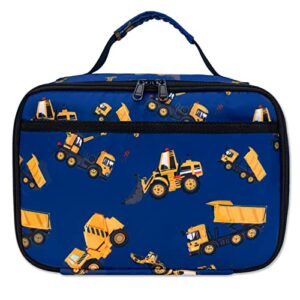 lunch box kids boys insulated lunch cooler bag reusable lunch tote kit for school travel (engineering car blue)