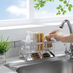 usyueglv sponge holder for kitchen sink, 304 stainless steel kitchen sink caddy organizer with drain tray rack, kitchen sink caddy for dish rags brush